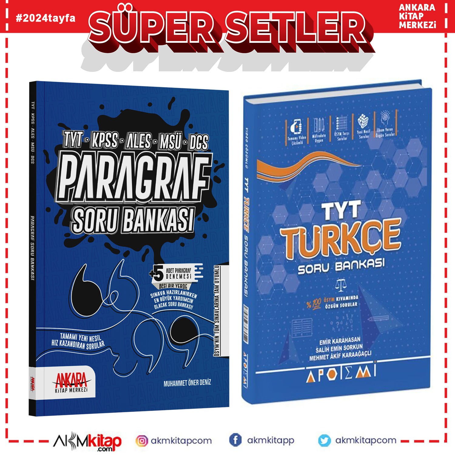 Apotemi TYT Türkçe ve AKM Paragraf Soru Bankası Seti 2 Kitap | Akm Kitap