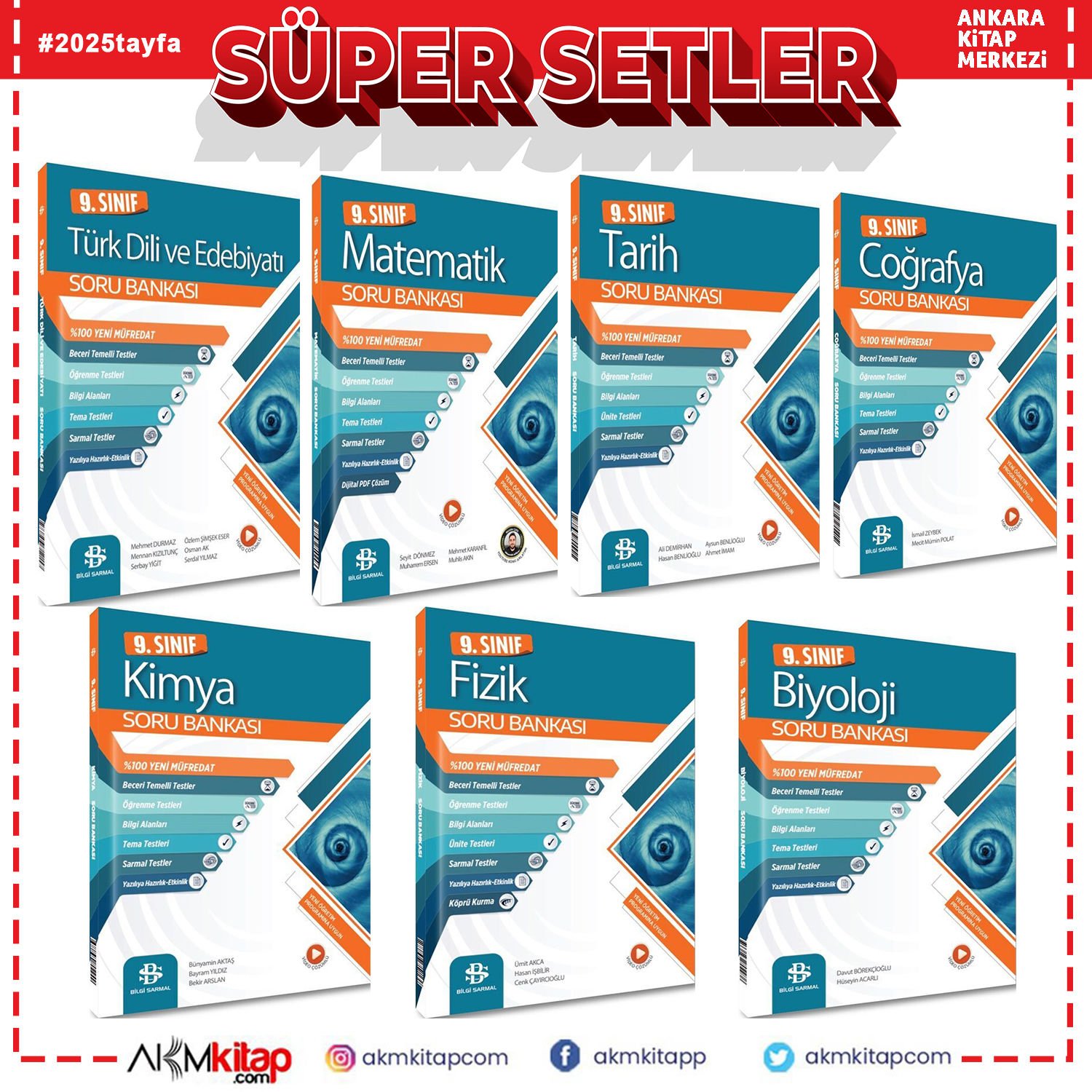 Bilgi Sarmal Yayınları 9.Sınıf Soru Bankası Seti 7 Kitap | Akm Kitap
